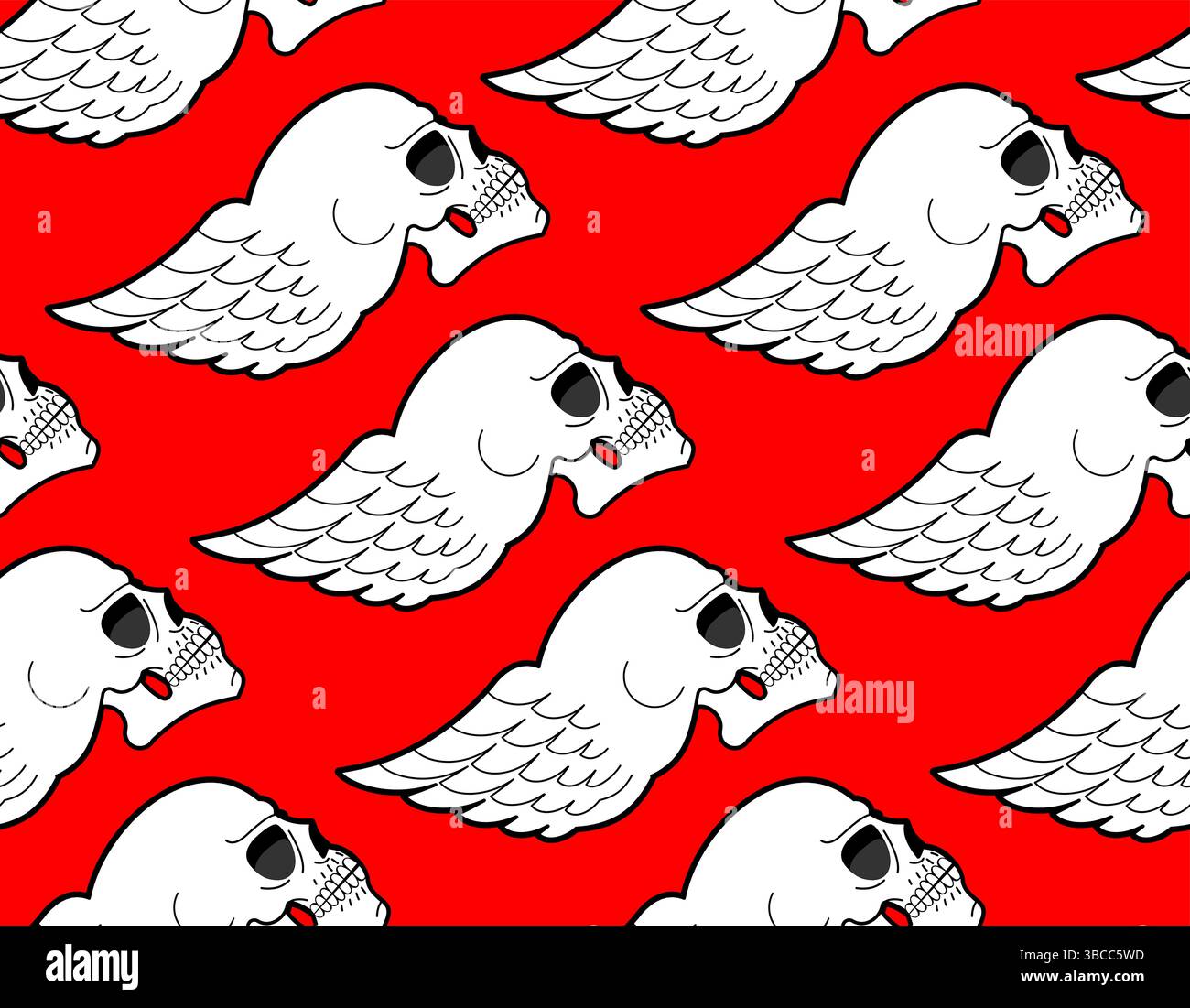 Skull with horns and wings pattern seamless. Symbol of demons and Satan ...