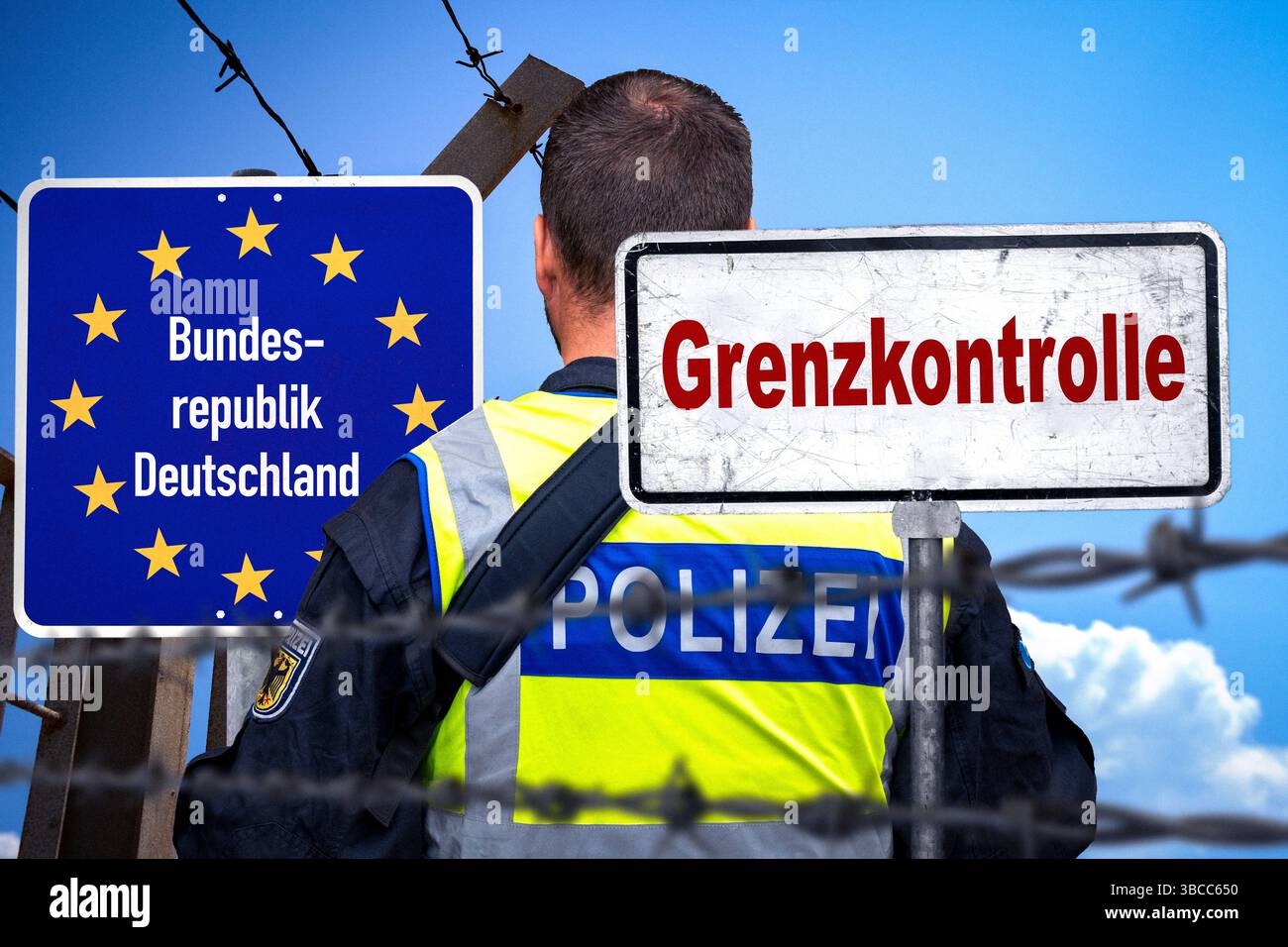 Germany - May 19, 2025: PHOTOMONTAGE, A German Federal Police officer ...