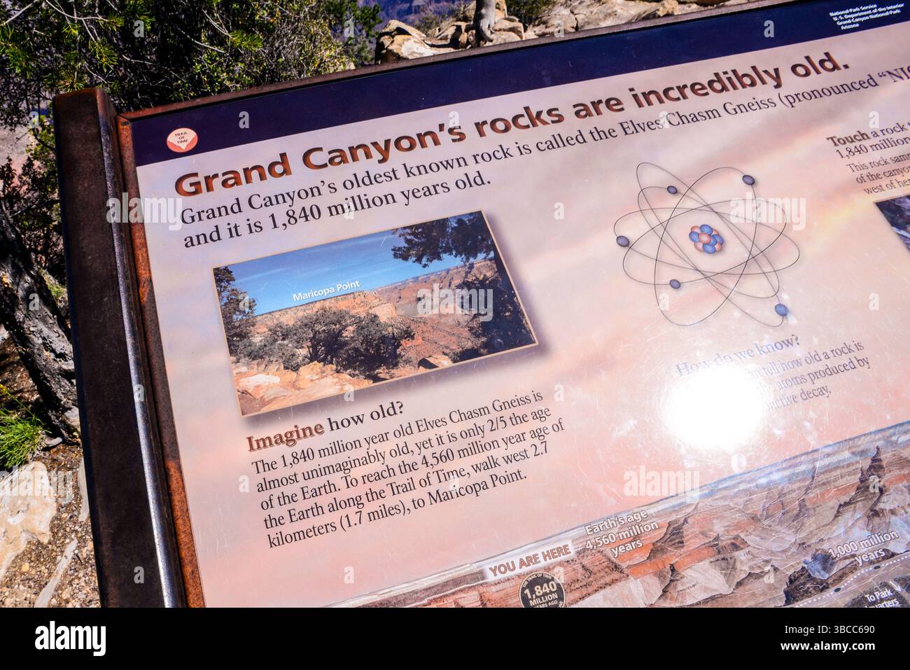 Sign about Grand Canyon´s oldest known rock, Elves Chasm Gneiss Stock ...