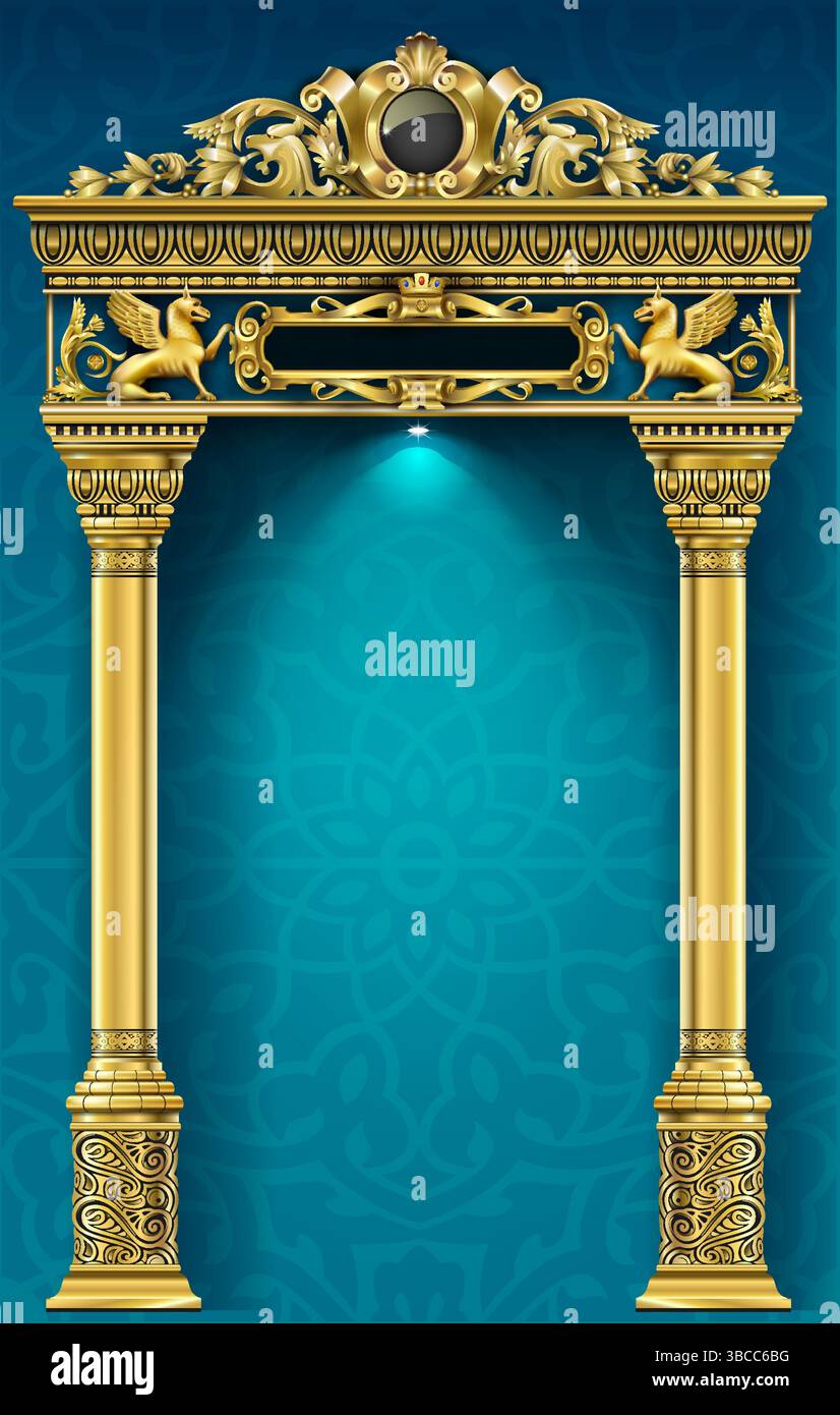 The luxurious entrance of the palace with golden arches Stock Vector ...