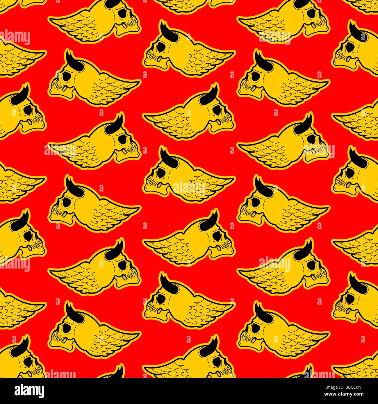 Skull with horns and wings pattern seamless. Symbol of demons and Satan ...