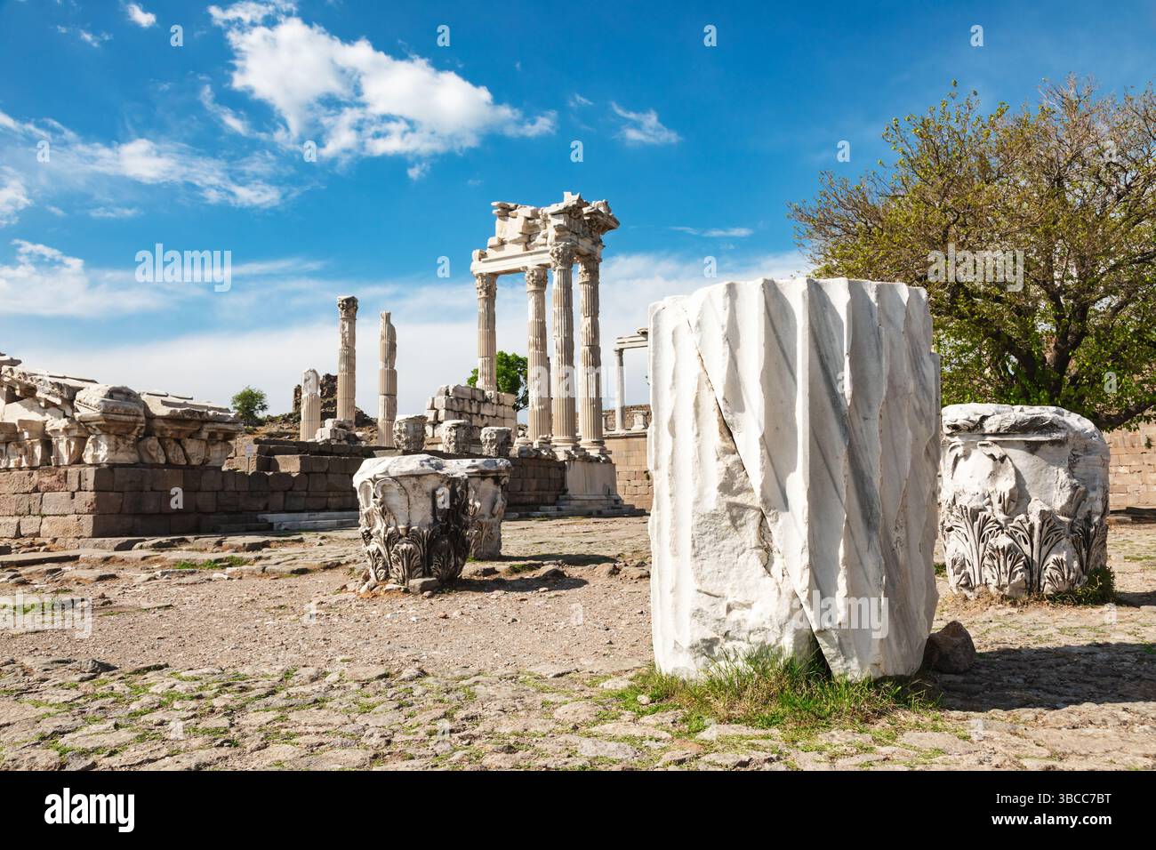 Ruins of the Temple of Trajan in Pergamon, Turkey, display fluted ...