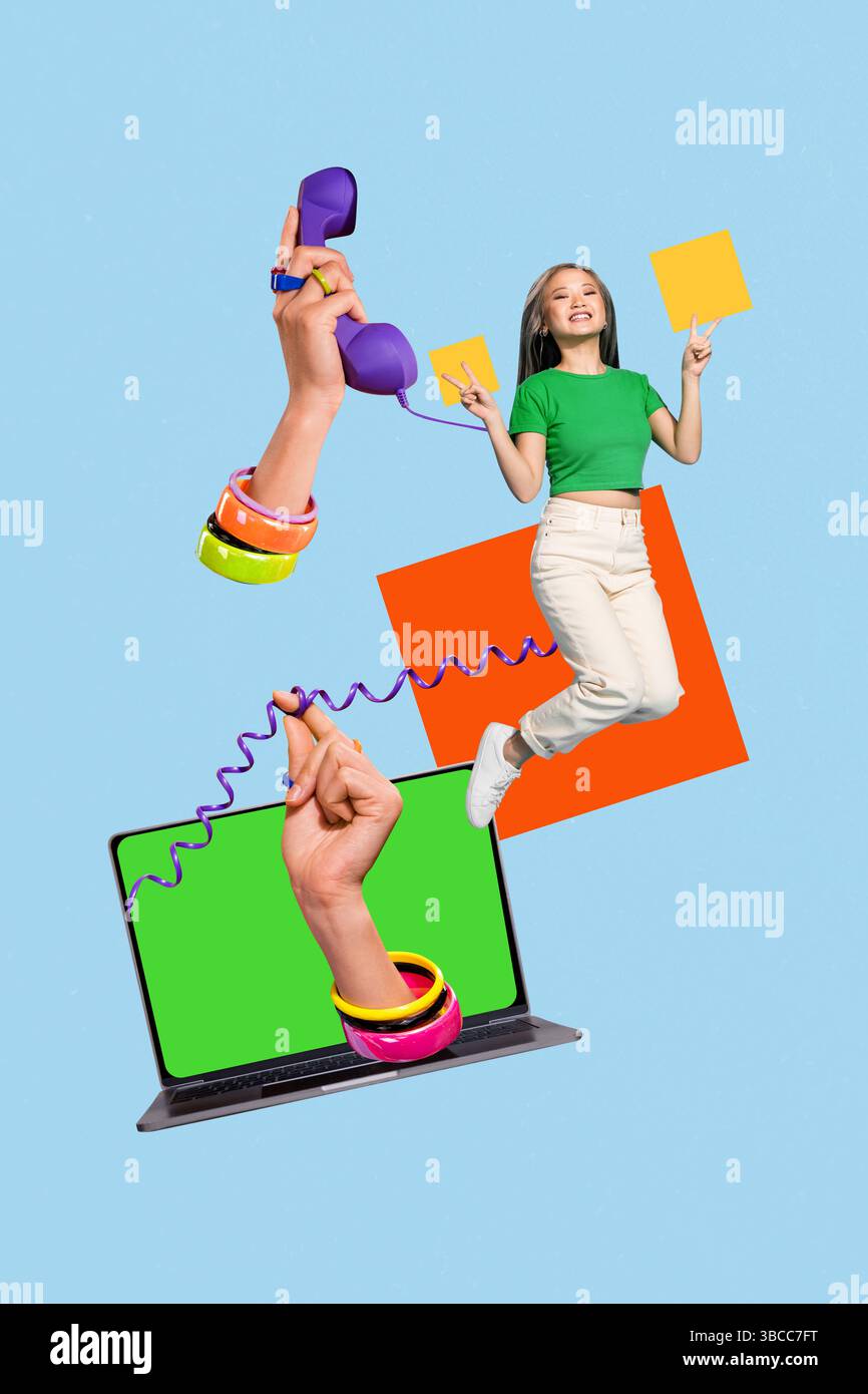 Trend artwork poster composite sketch collage of laptop display hand ...