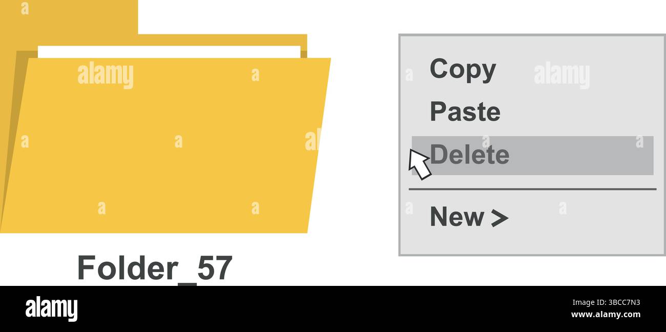 vector illustration computer folder file delete in a trash bin digital ...