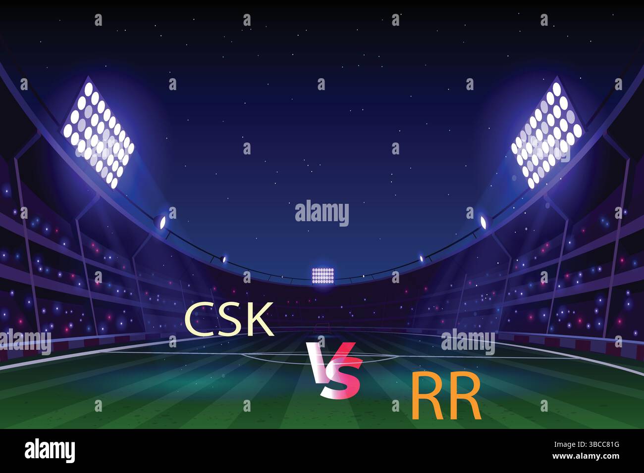 Cricket Match Night Stadium Vector Illustration Featuring CSK vs RR ...