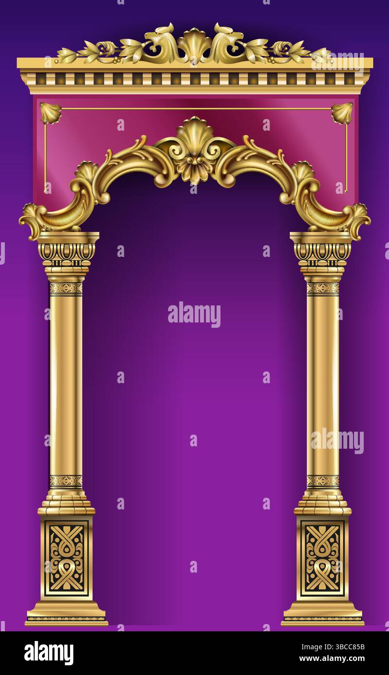 The luxurious entrance of the palace with golden arches Stock Vector ...