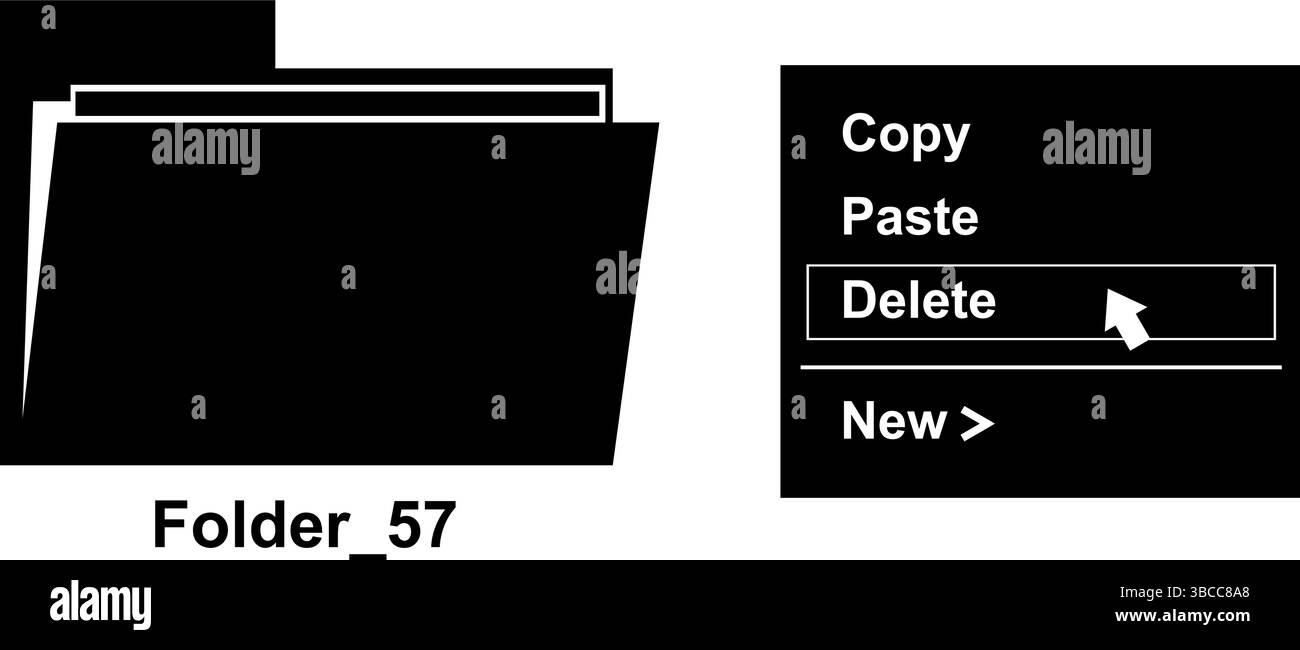 vector illustration black and white icon computer folder file delete in ...