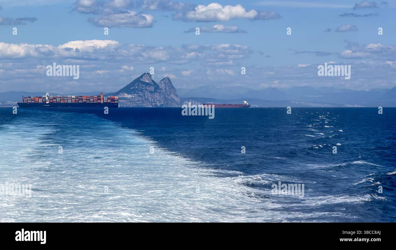 Scenic view of the Strait of Gibraltar with the African coast visible ...