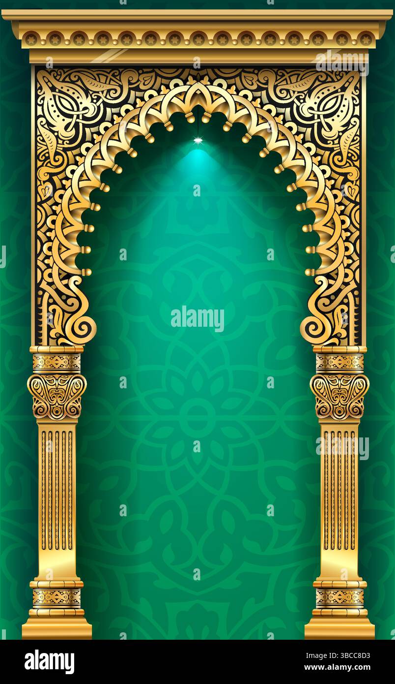 The luxurious entrance of the palace with golden arches Stock Vector ...