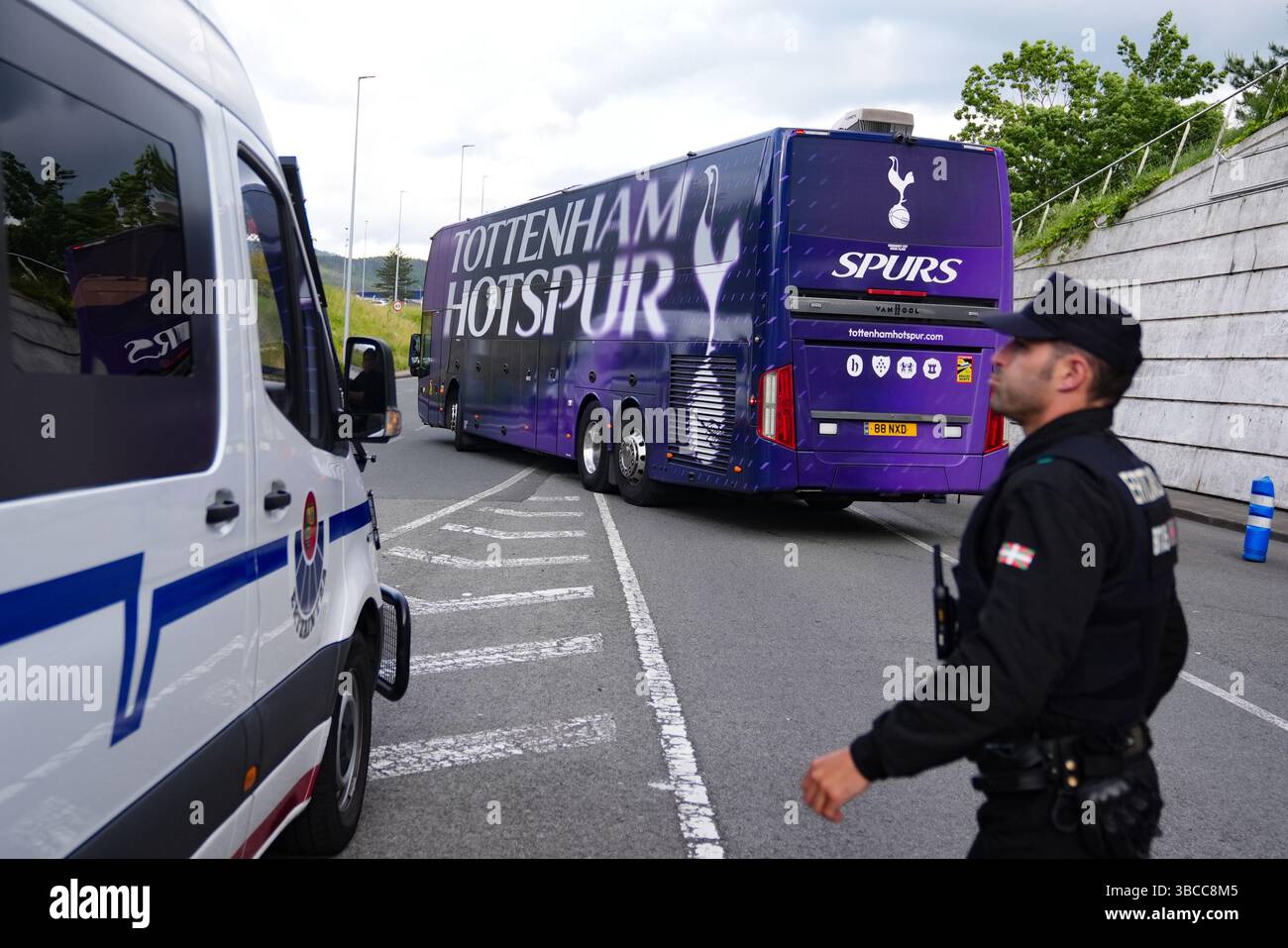 The Tottenham Hotspur bus leaves Bilbao Airport in Spain ahead of the ...