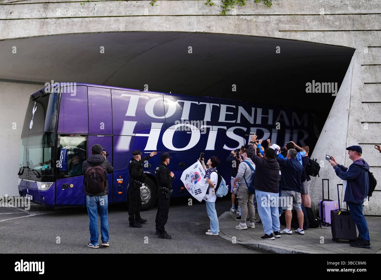 The Tottenham Hotspur bus leaves Bilbao Airport in Spain ahead of the ...