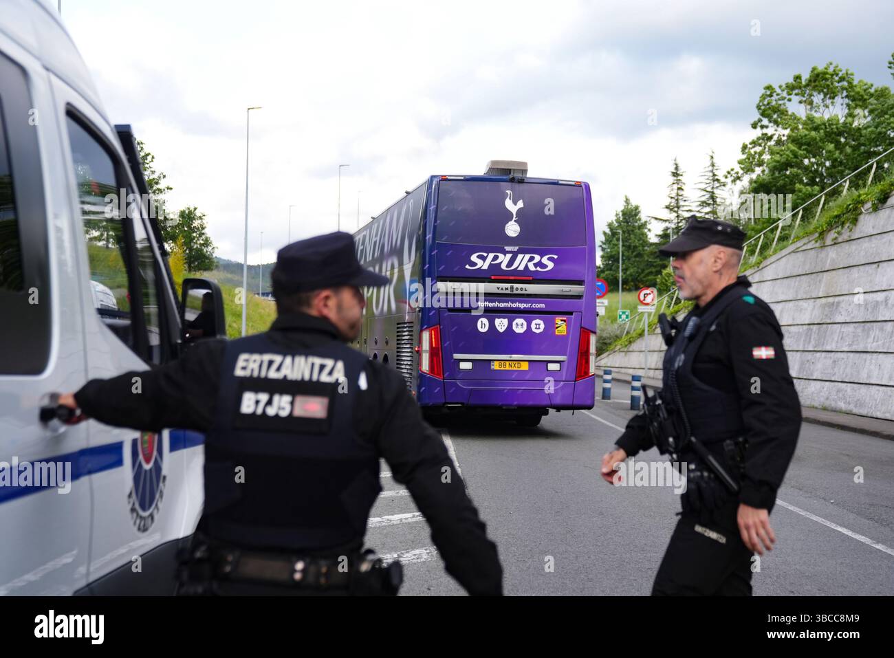The Tottenham Hotspur bus leaves Bilbao Airport in Spain ahead of the ...