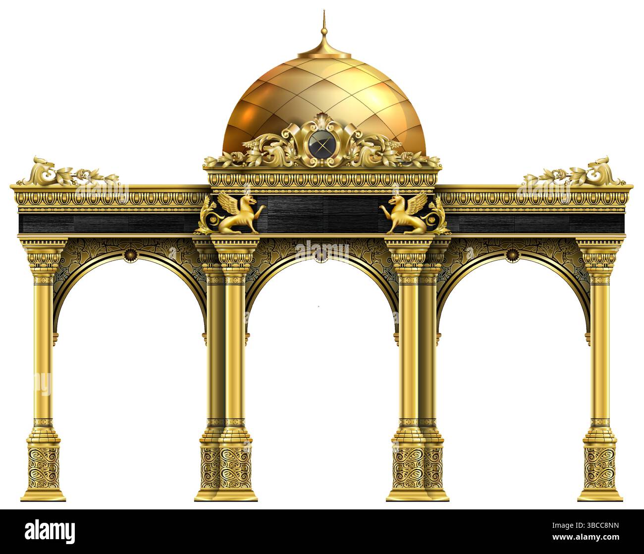 The luxurious entrance of the palace with golden arches Stock Vector ...