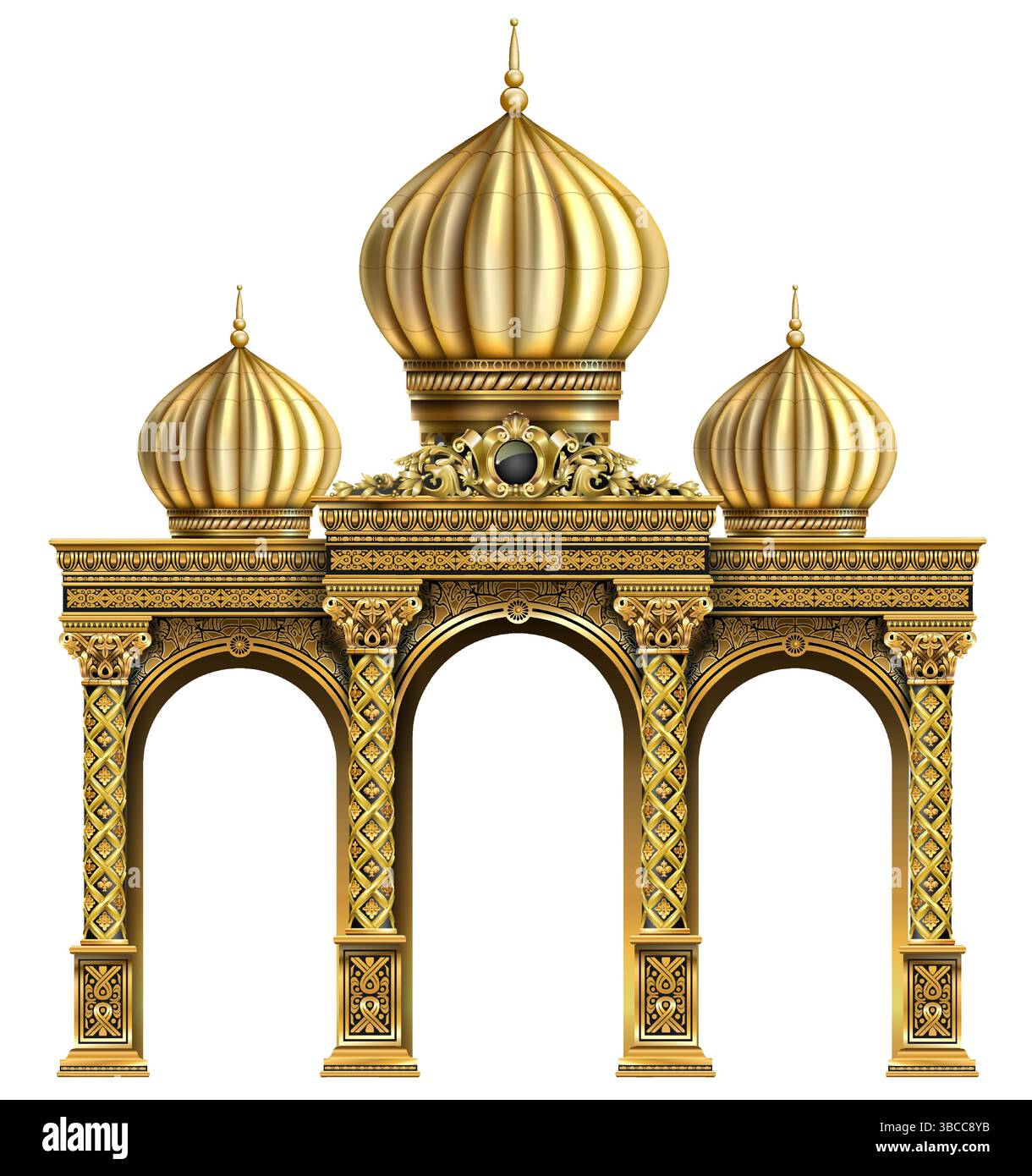 The luxurious entrance of the palace with golden arches Stock Vector ...