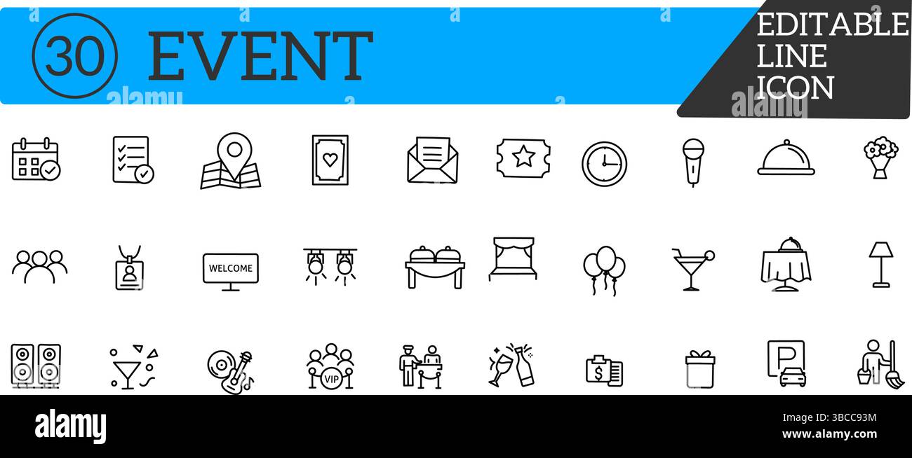 Minimalistic icon illustrations featuring symbols for corporate events ...