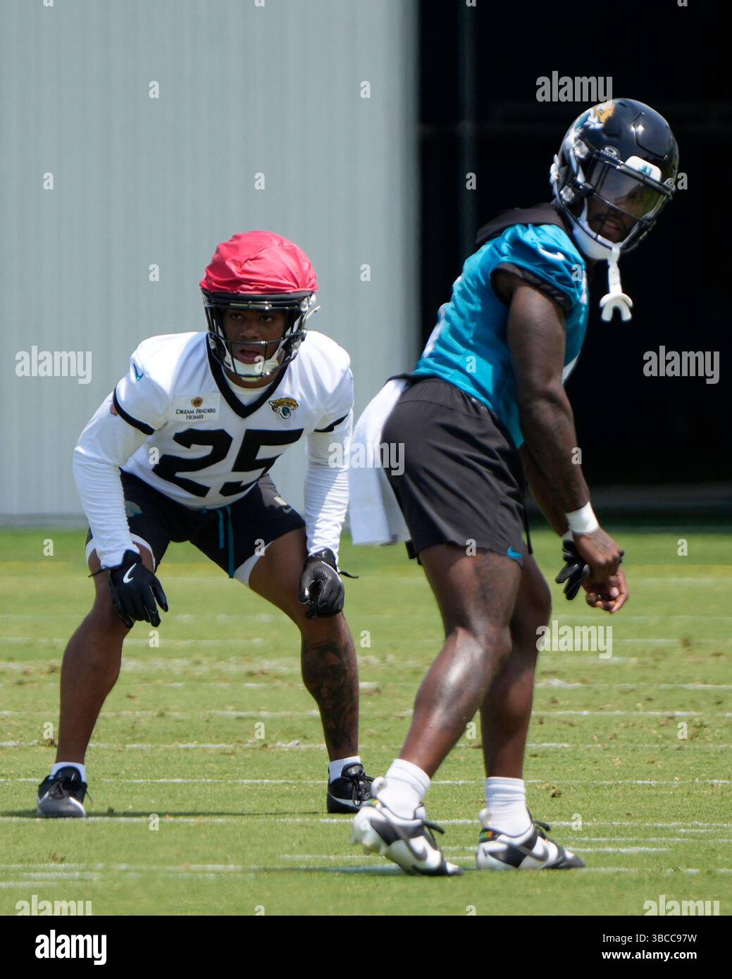 Jacksonville Jaguars safety Rayuan Lane III (25) and running back Tank ...