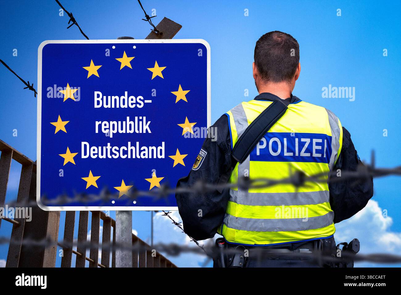 Germany - May 19, 2025: PHOTOMONTAGE, symbolic image for border ...