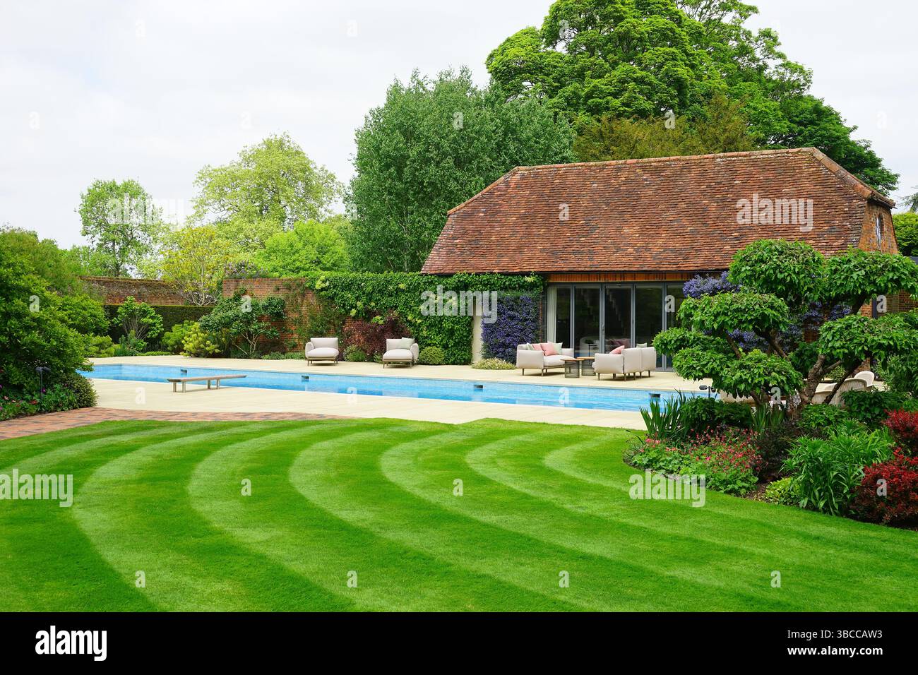 Pool and pavilion at the gardens of the Manor House, Ayot St Lawrence ...
