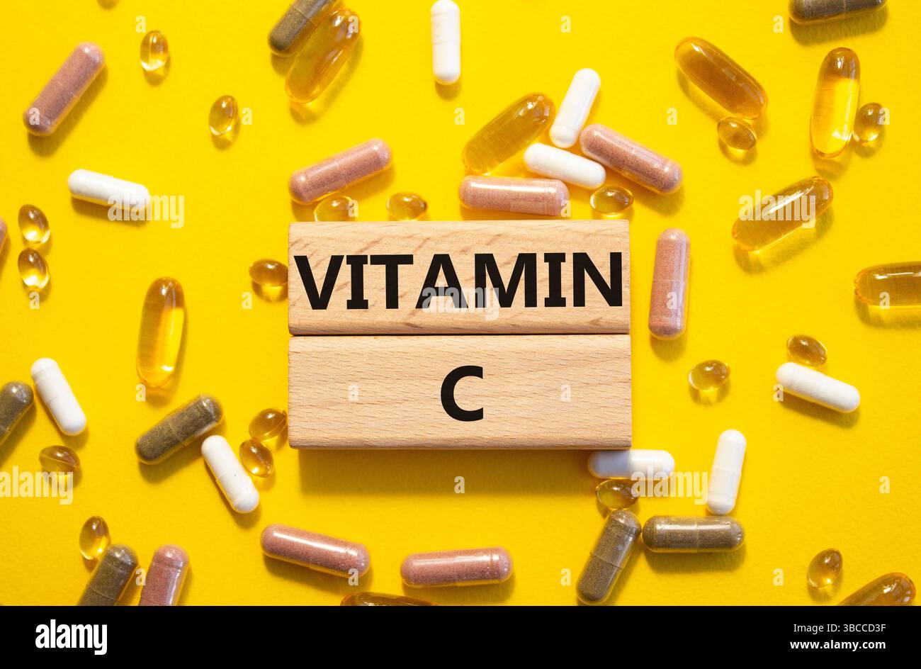 Vitamin C symbol. Concept word Vitamin C on wooden blocks. Beautiful ...