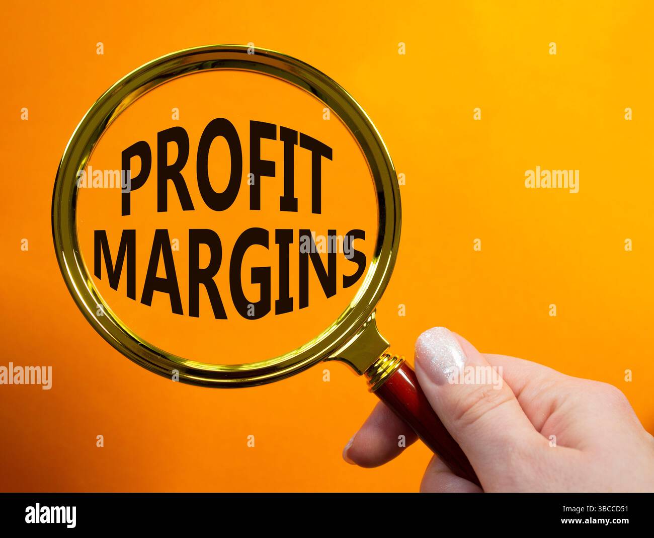 Profit Margins symbol. Magnifying glass with words Profit Margins ...