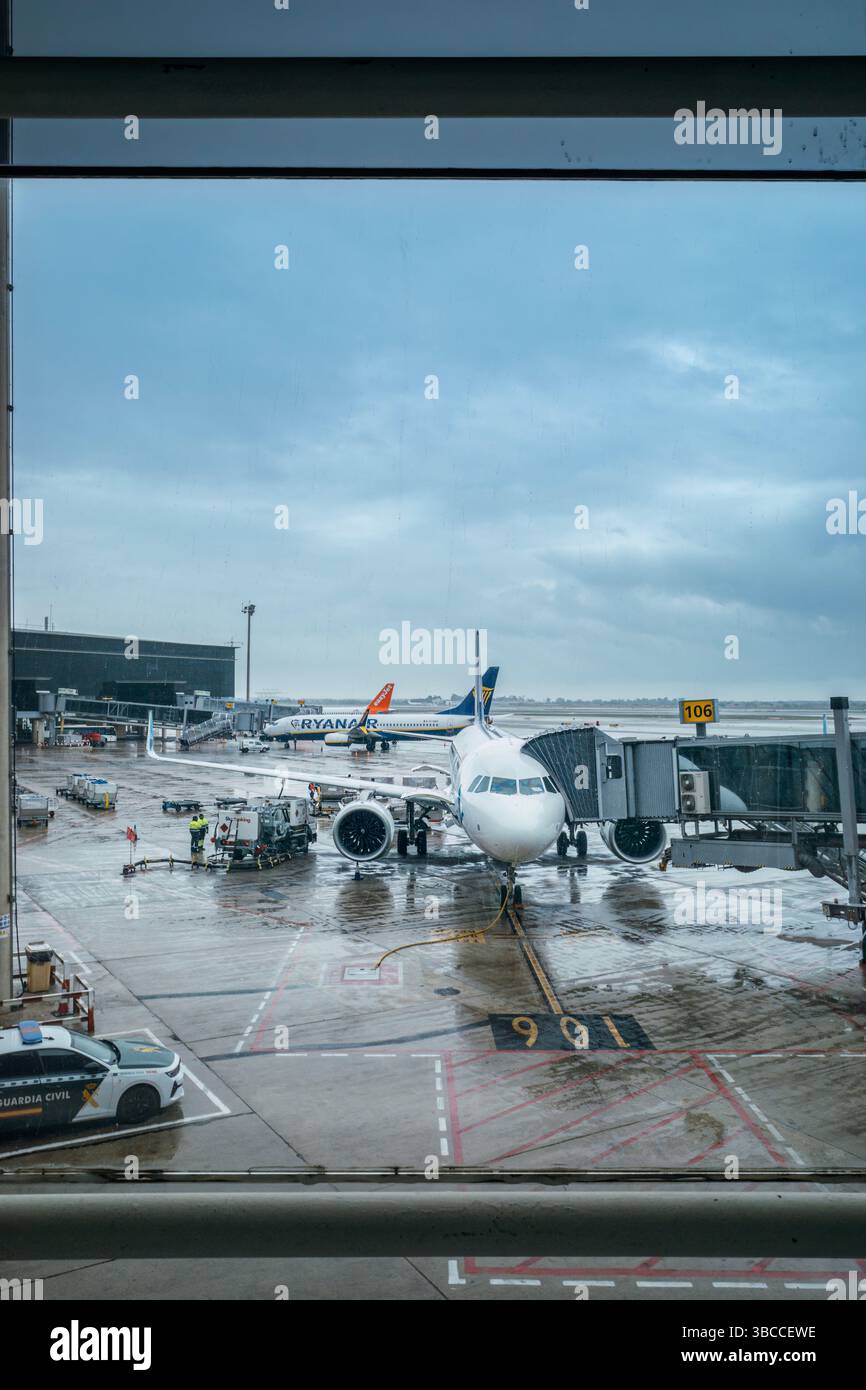 An Azores Airlines plane is positioned at the gate, connected to the ...