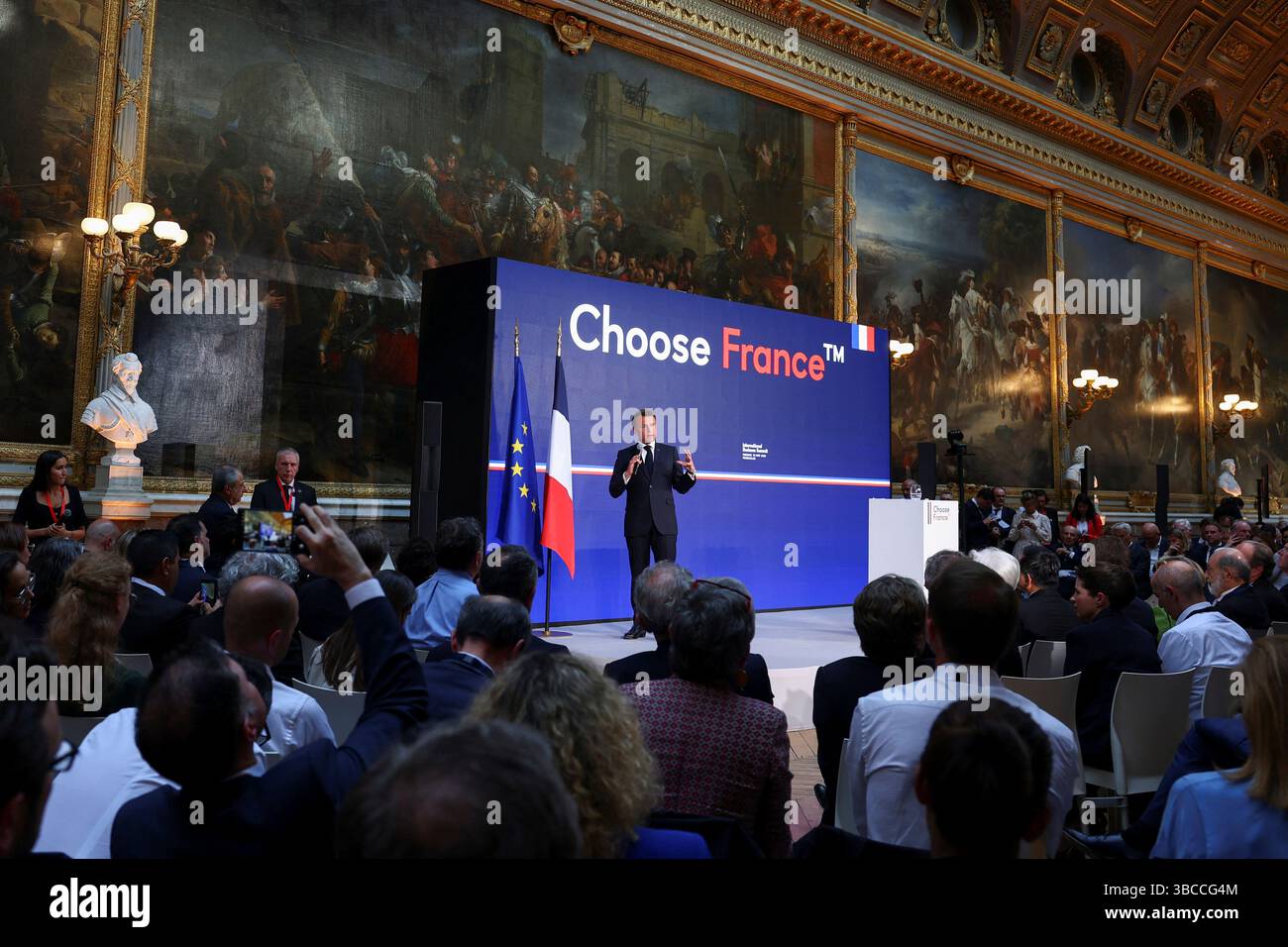 French President Emmanuel Macron speaks during the "Choose France ...