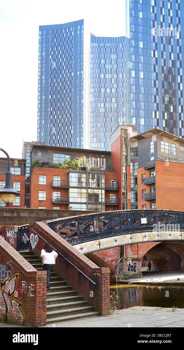 Footbridge over the Rochdale canal in Castlefield,Manchester,UK Stock ...