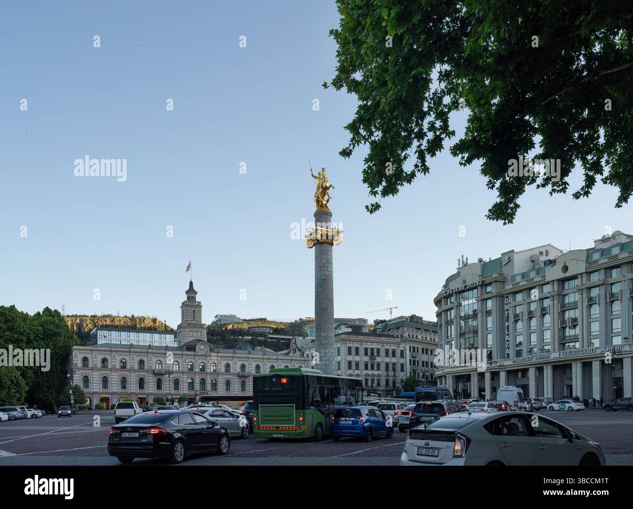 Tbilisi, Georgia. May 16 2025. view of the Freedom Square at sunset ...