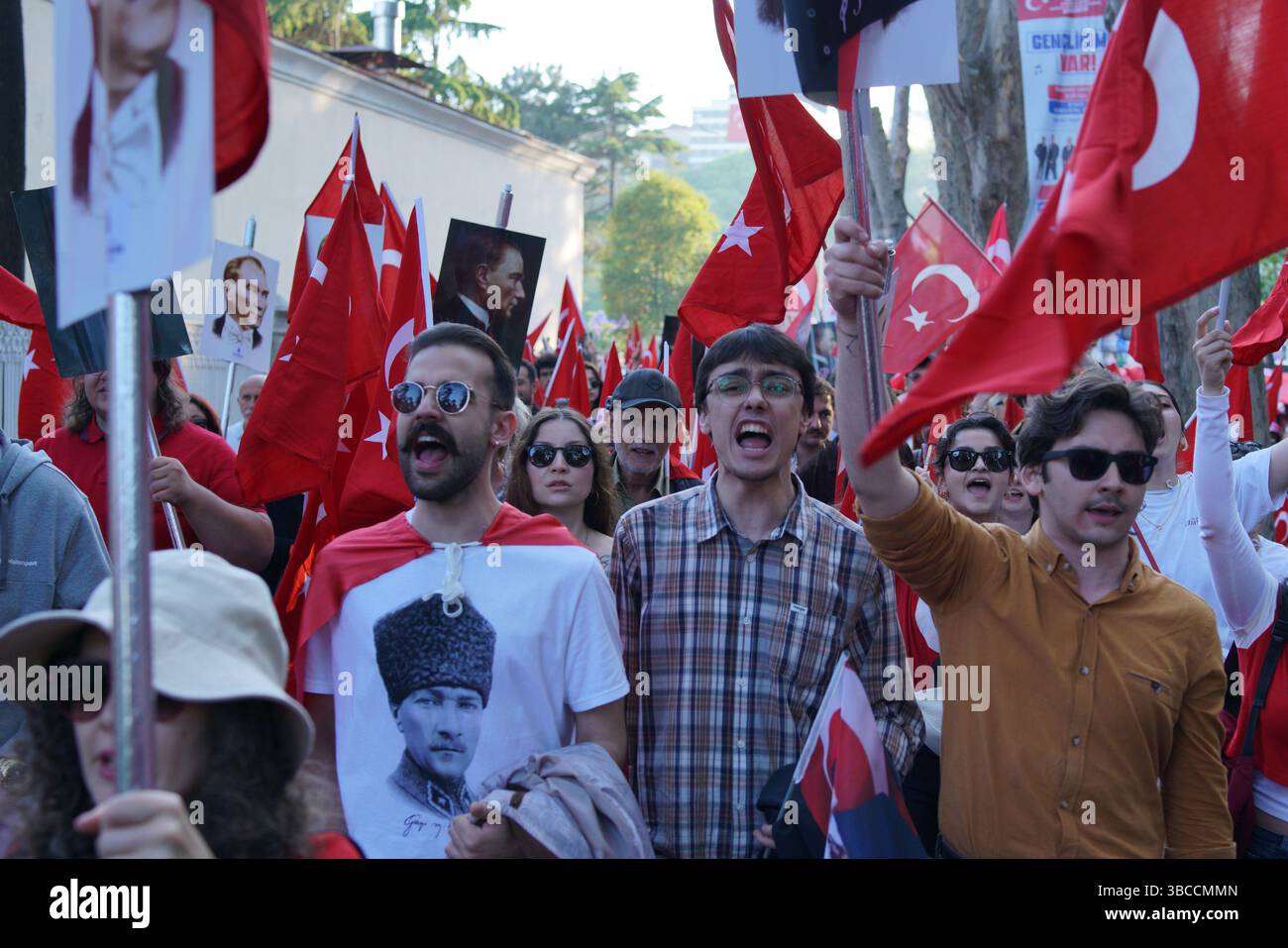 Besiktas, Istanbul, Turkey. 19th May, 2025. People shout slogans and ...