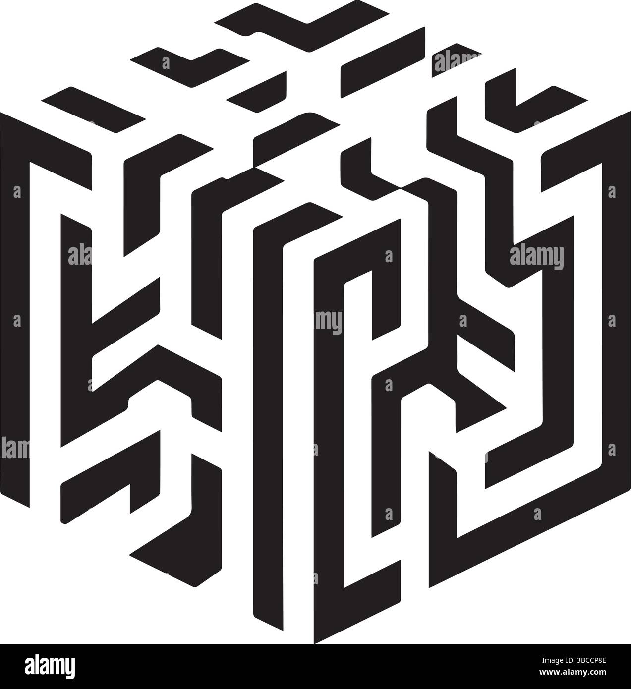 Black and White 3D Maze Illustration, Detailed Geometric Puzzle Design ...