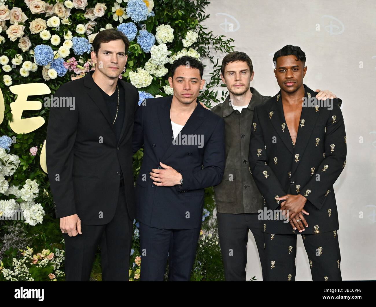 Ashton Kutcher, left, Anthony Ramos, Evan Peters and Jeremy Pope attend ...
