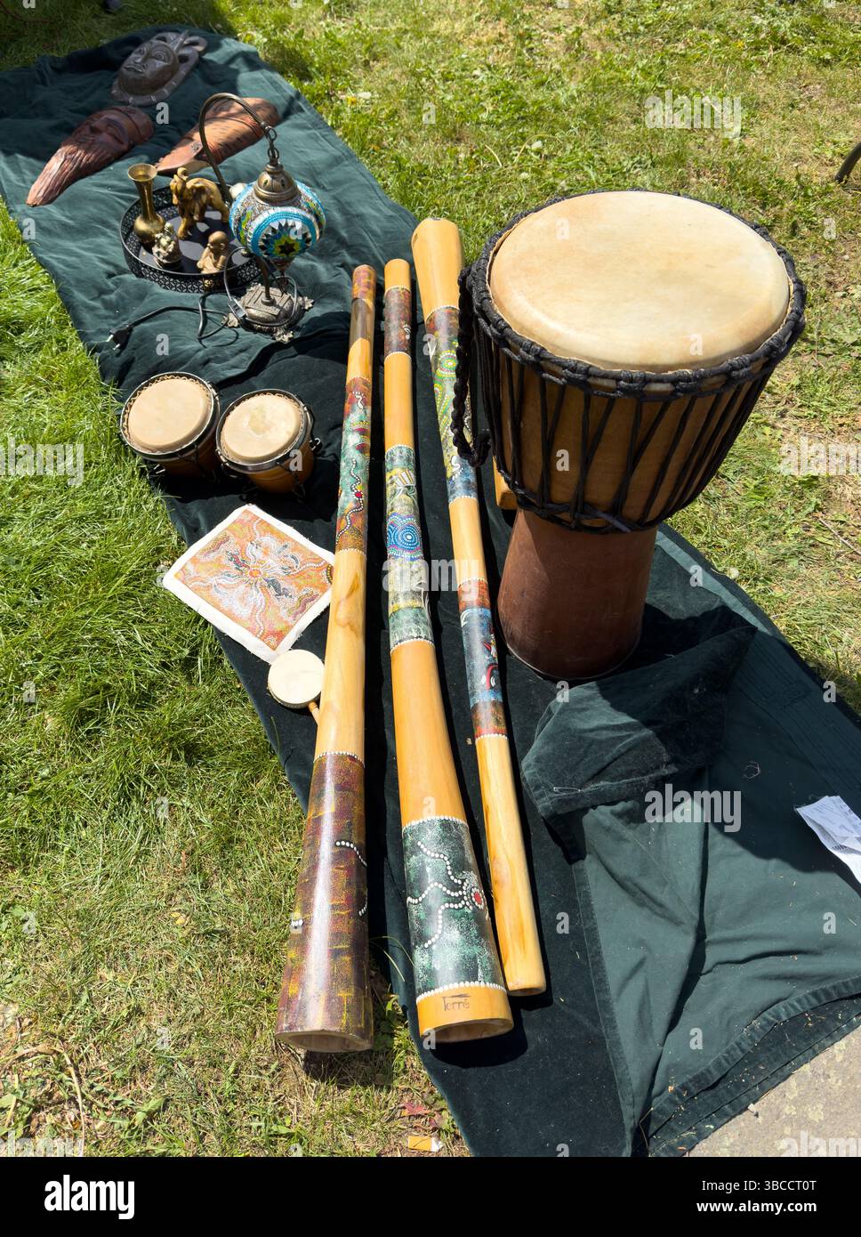 Old Music instruments drums and didgeridoo vertical Stock Photo - Alamy