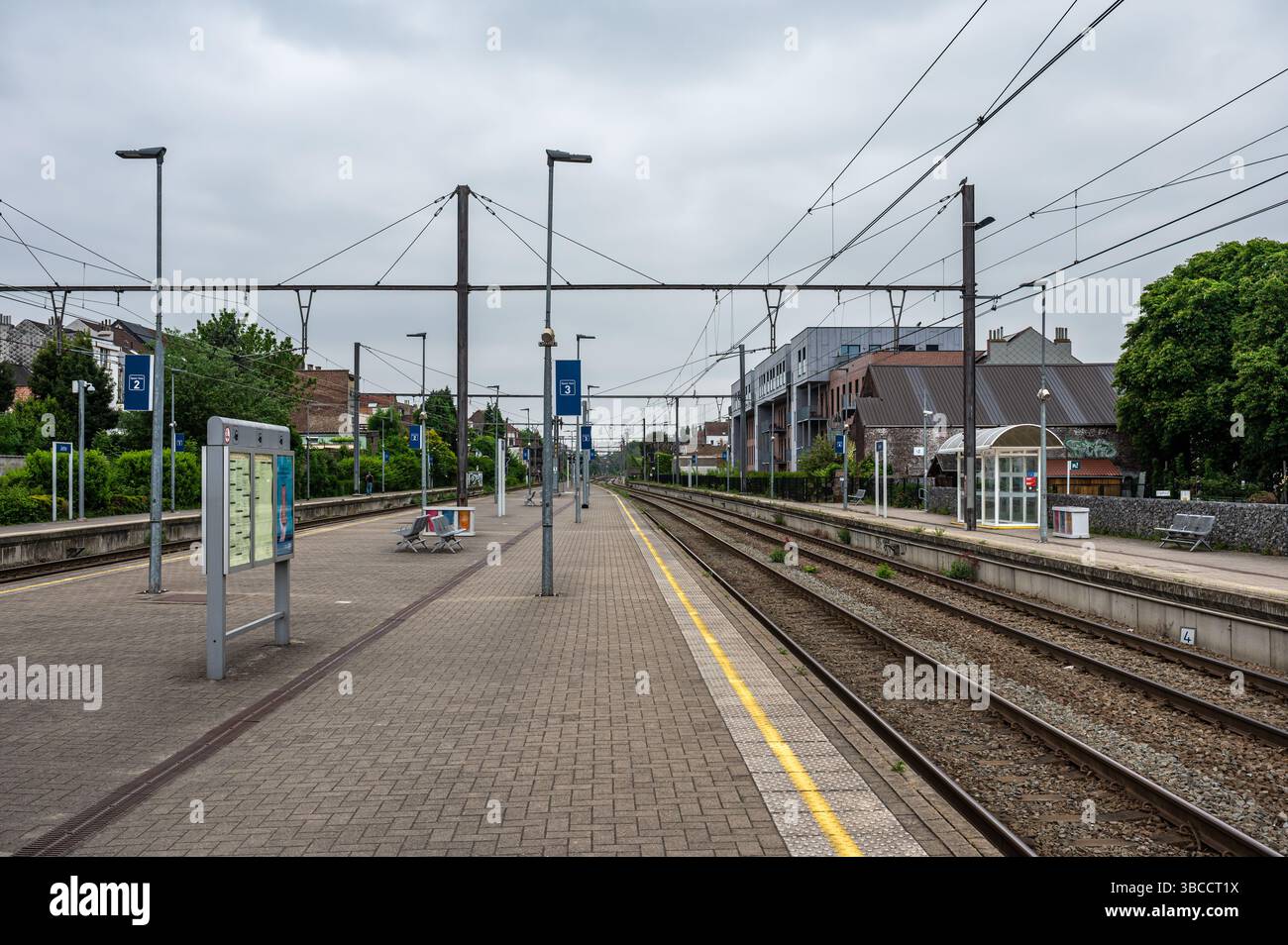 Empty platform at the railway station of Jette, Brussels Capital ...