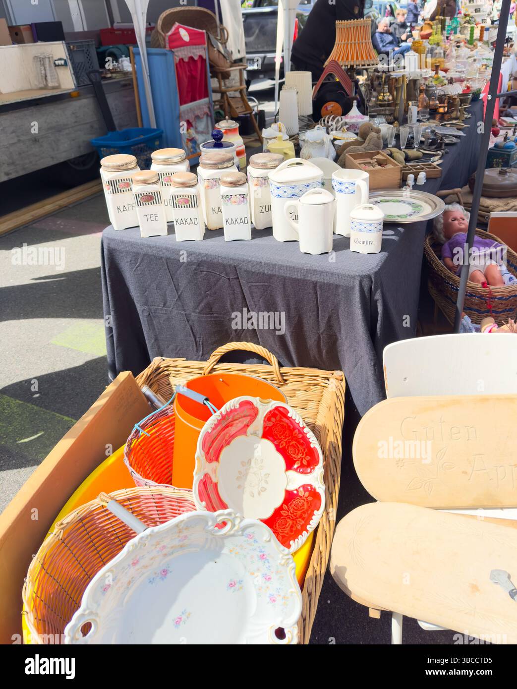 Flea market in the old town Vertical Stock Photo - Alamy