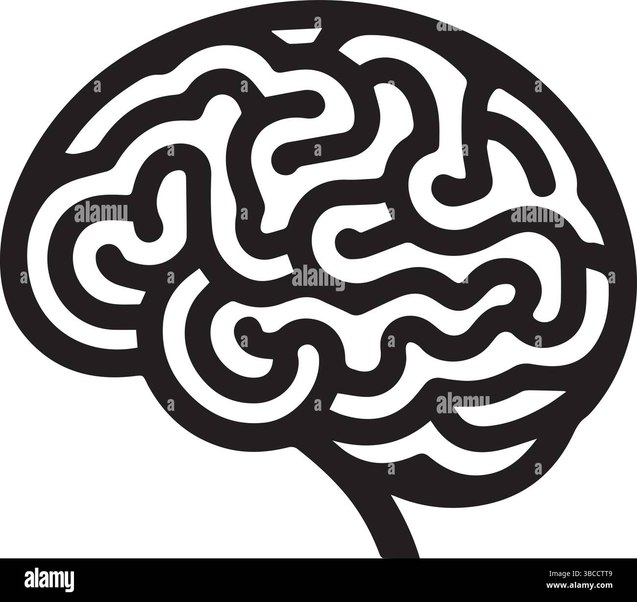 Intricate Black and White Brain Maze Silhouette for Psychology and ...