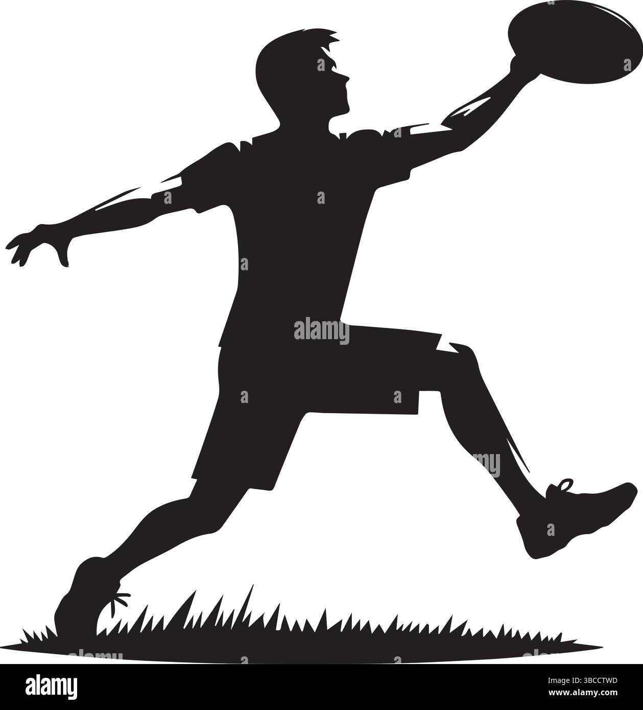 Dynamic Black and White Silhouette of Man Throwing Frisbee for Sports ...