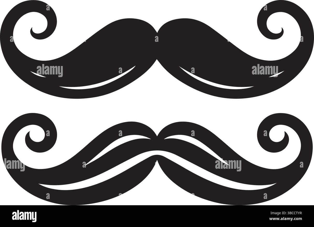 Black and White Curly Mustache Clipart Set for Vintage and Hipster ...