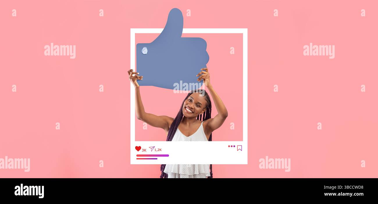 Influencer celebrating engagement with thumbs up on social media post ...