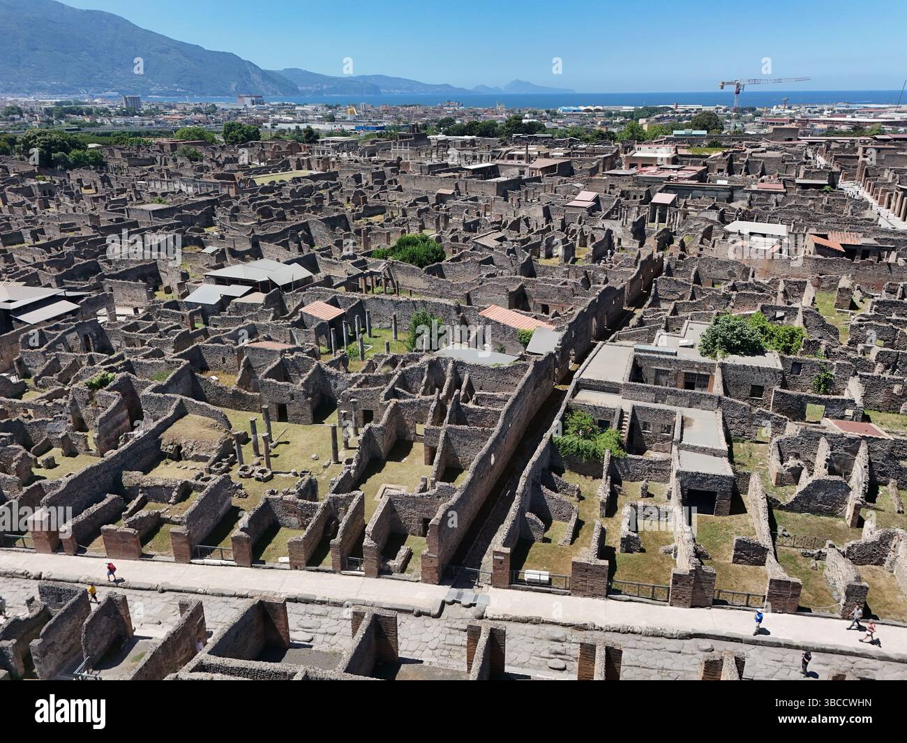 aerial view of Historic streets of Ancient roman city of Pompeii Italy ...