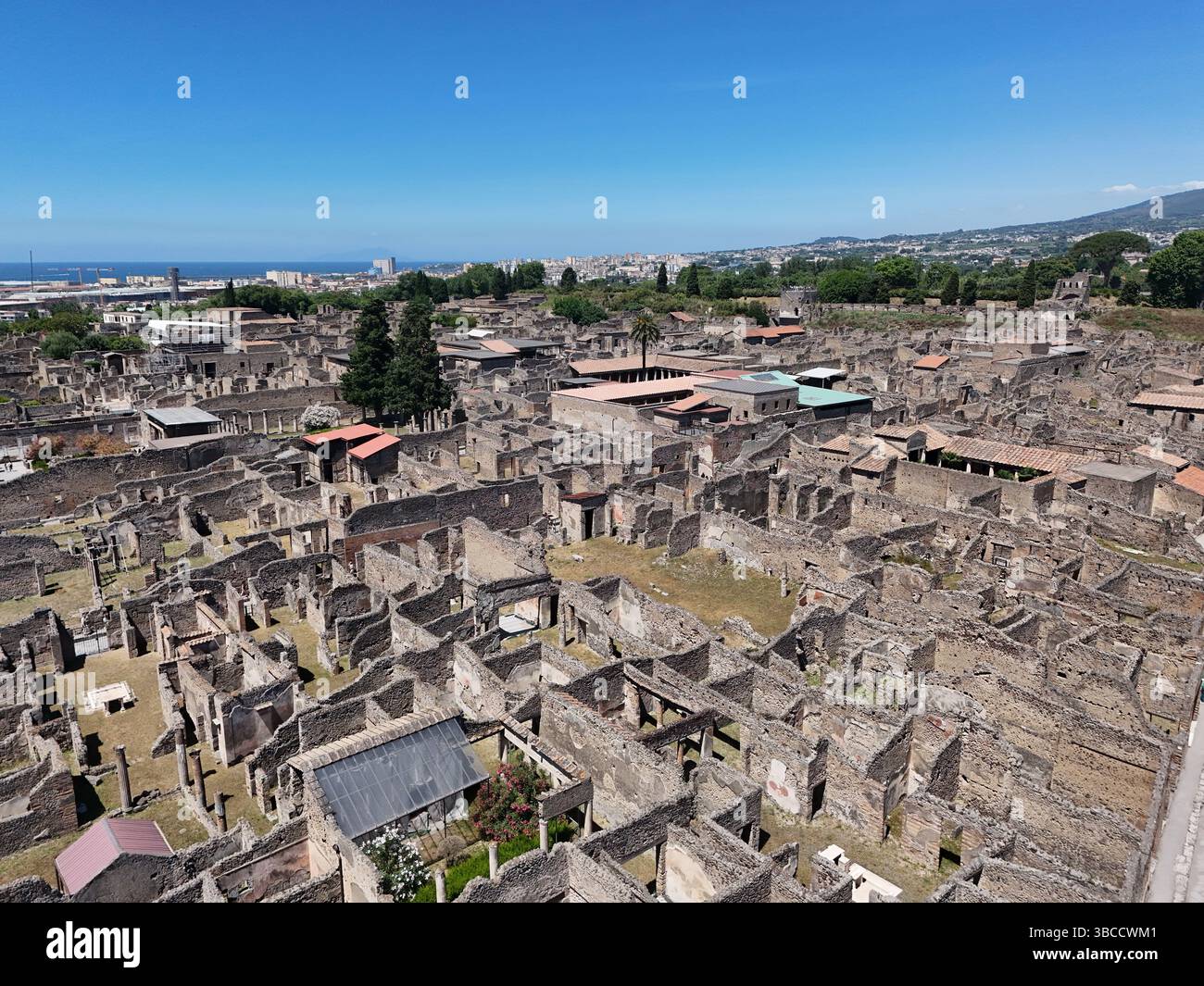 aerial view of Historic streets of Ancient roman city of Pompeii Italy ...