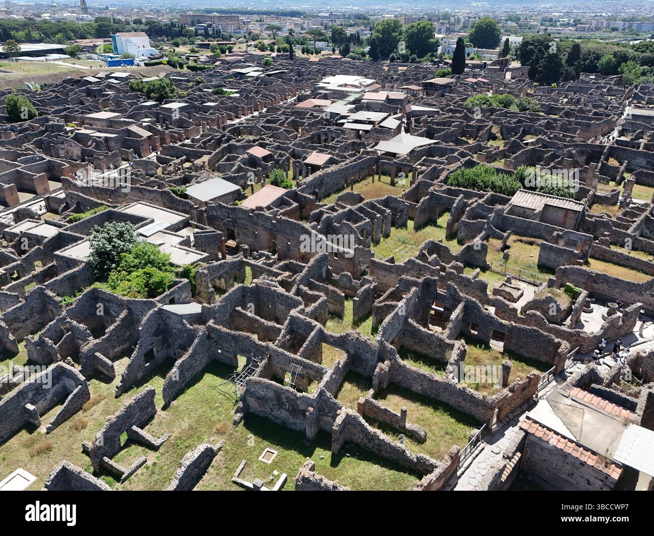 aerial view of Historic streets of Ancient roman city of Pompeii Italy ...