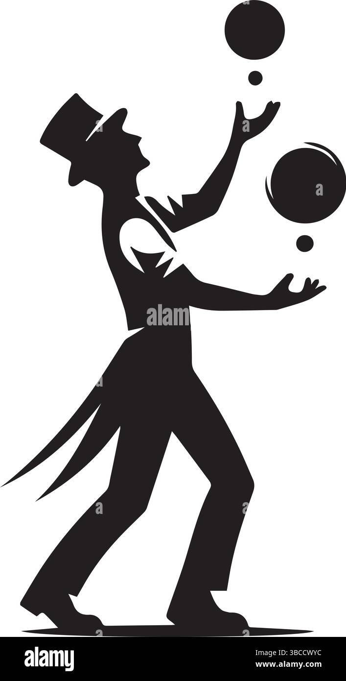 Black Silhouette Juggler Performer Icon Vector Illustration Man ...