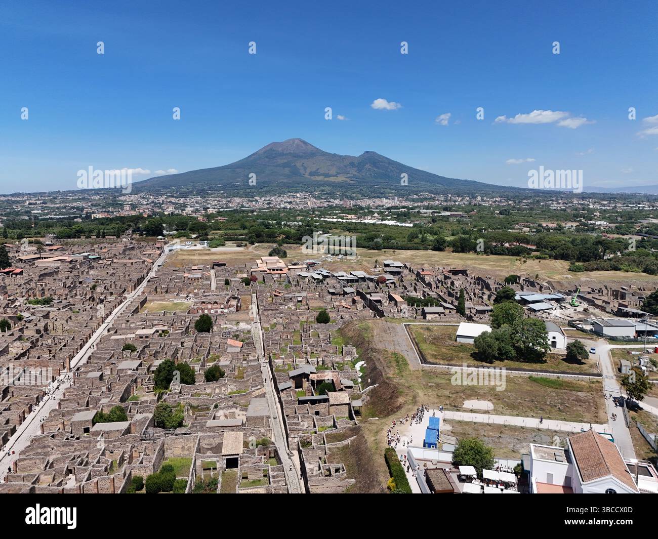 aerial view of Historic streets of Ancient roman city of Pompeii Italy ...