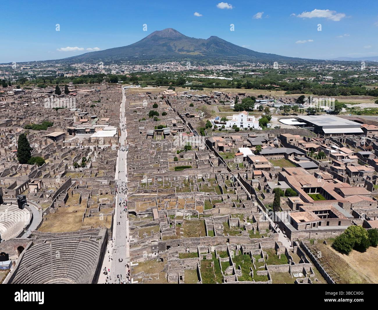 aerial view of Historic streets of Ancient roman city of Pompeii Italy ...