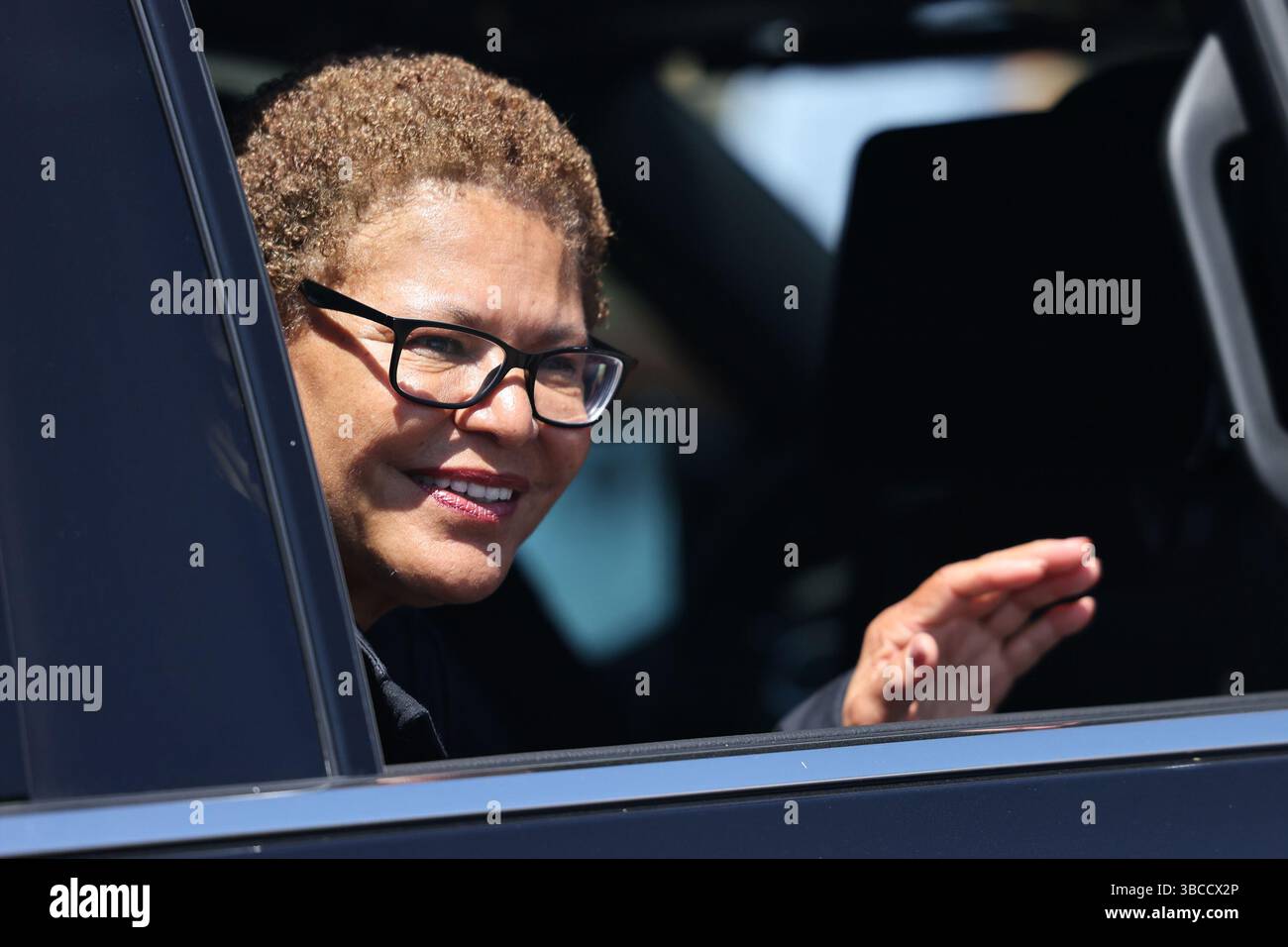 Los Angeles, California, USA. 19th May, 2025. Mayor Karen Bass departs ...