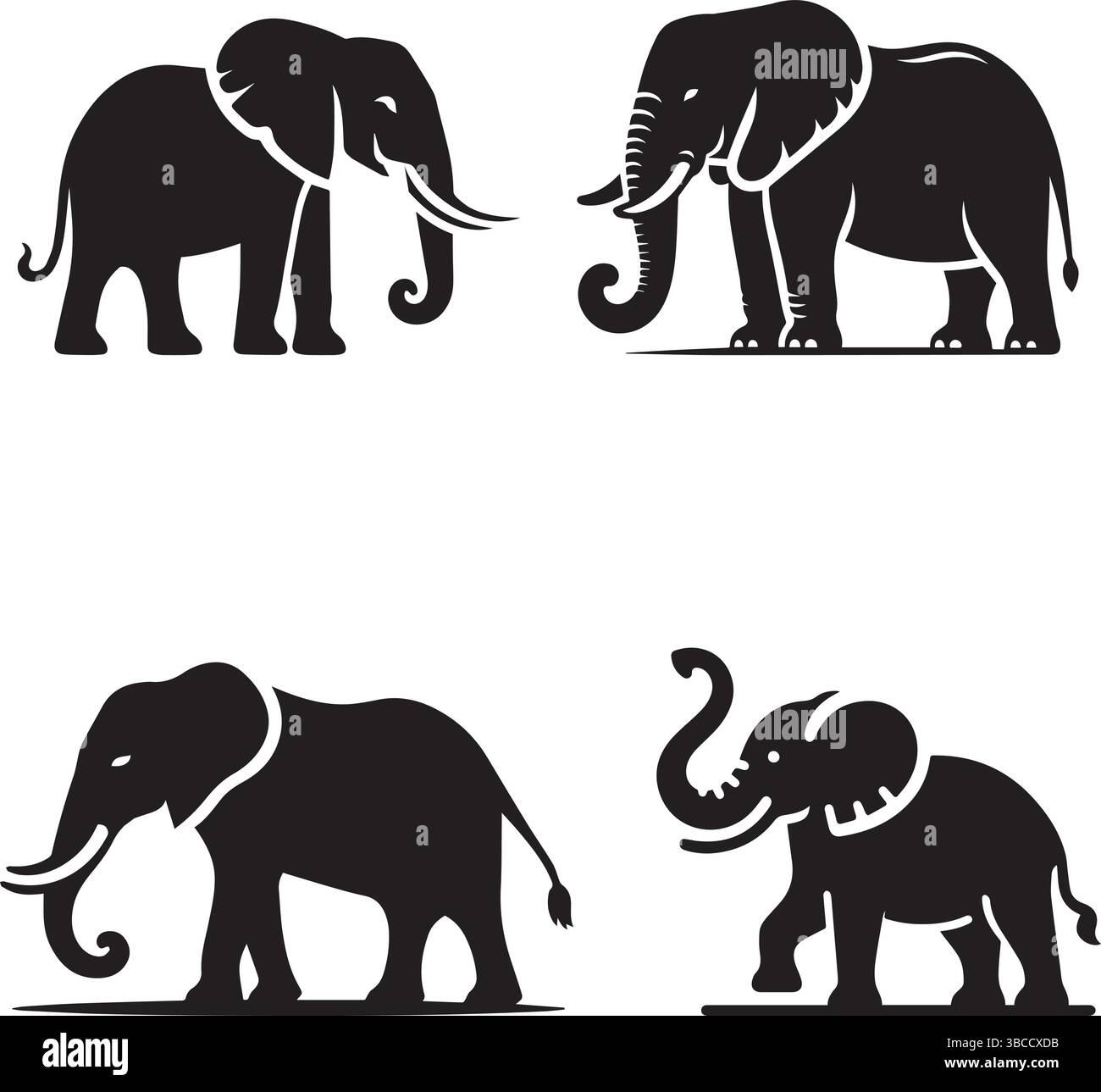 Black and White Elephant Vector Illustration Set for Wildlife Art ...