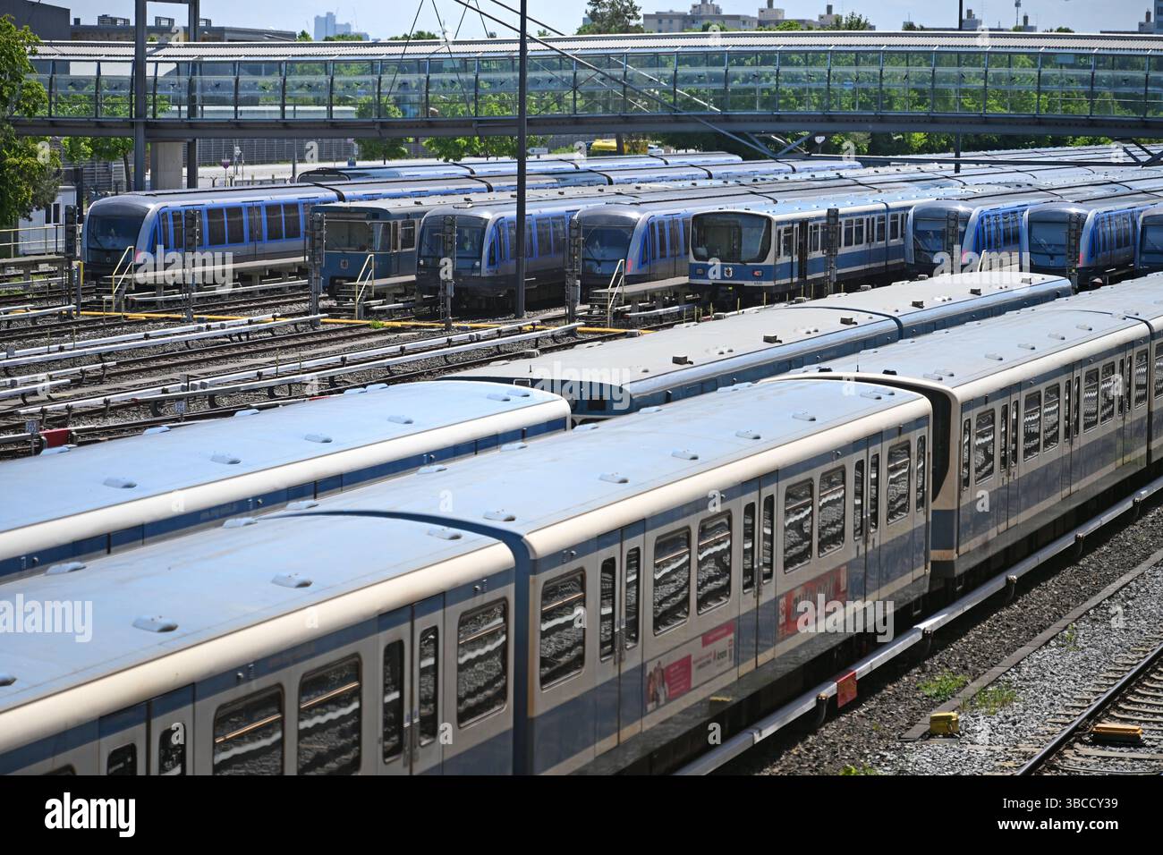 Munich, Deutschland. 19th May, 2025. Parked subway trains, subways at ...