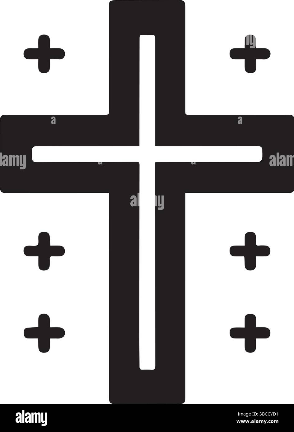 Christian Cross Symbol Vector Icon - Religious Faith Design with Decorative Plus Signs and Bold ...