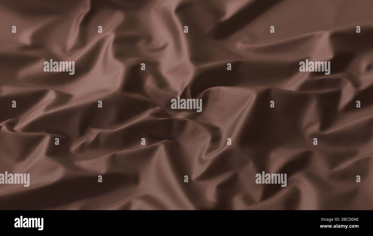 Blank brown folded crumpled fabric material mockup, depth of field, 3d ...