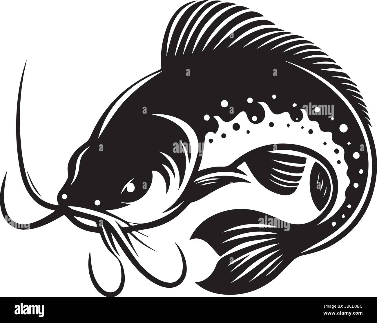 Black Silhouette Catfish Icon with Whiskers for Fishing and Wildlife ...